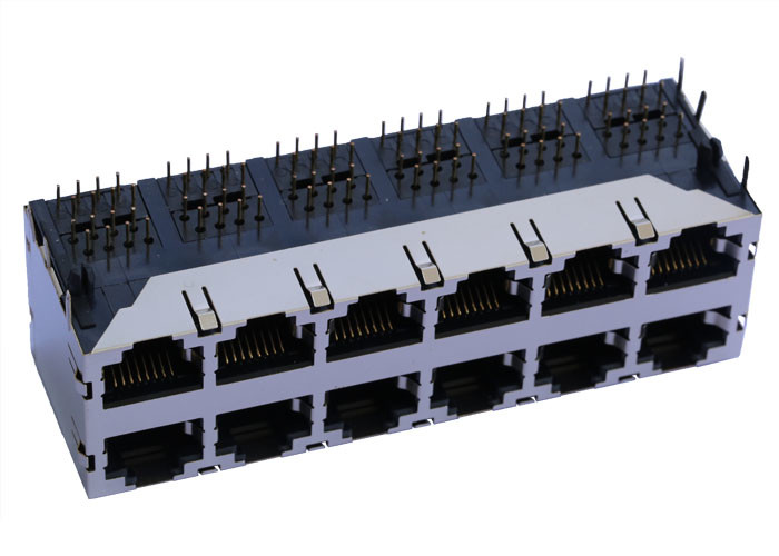 RJ45 12 항구 RJ45 항구 2x6 윤곽 여성 잭 SS-73100-008가 LPJE309XCNL에 의하여 겹쳐 쌓였습니다