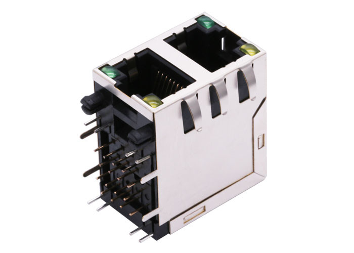LED RJ45 연결관 모듈라 잭이 XRJD-S-21-8-8-4에 의하여 2개 x 1개의 탭 위로 그리고 아래로 겹쳐 쌓였습니다