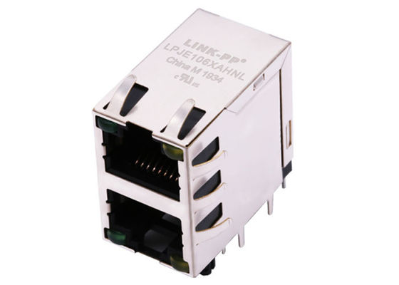 LED RJ45 연결관 모듈라 잭이 XRJD-S-21-8-8-4에 의하여 2개 x 1개의 탭 위로 그리고 아래로 겹쳐 쌓였습니다